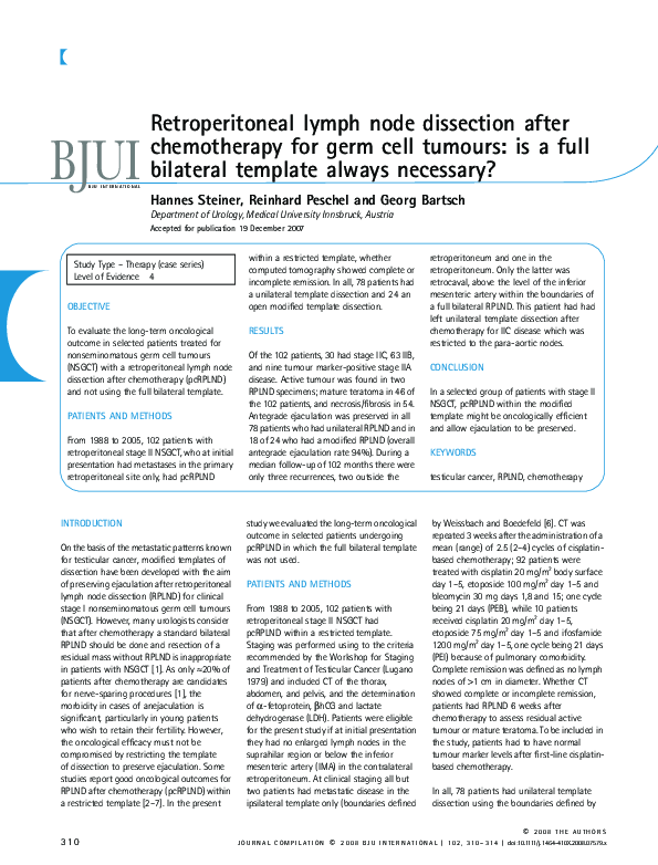 (PDF) Retroperitoneal lymph node dissection after chemotherapy for germ ...