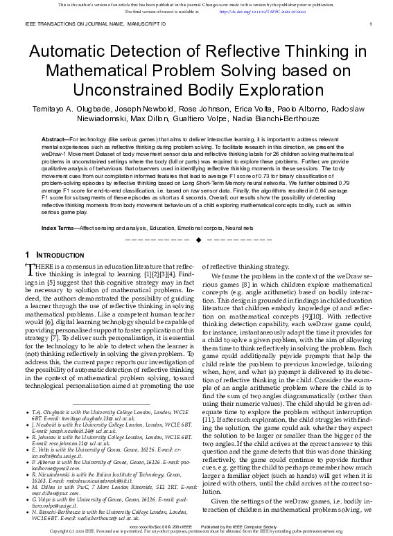 (PDF) Automatic Detection of Reflective Thinking in Mathematical ...