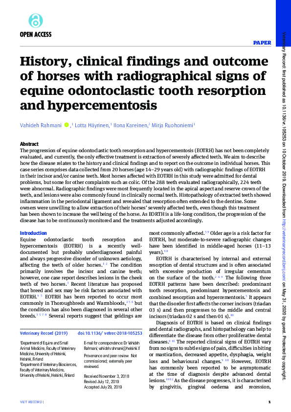 (PDF) History, clinical findings and outcome of horses with ...