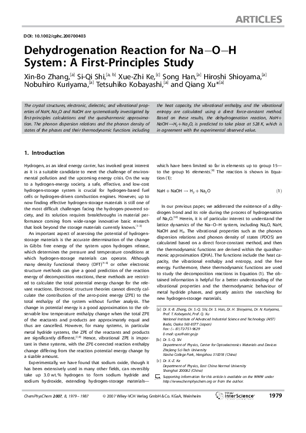 (PDF) Dehydrogenation Reaction for Na O H System: A First-Principles Study