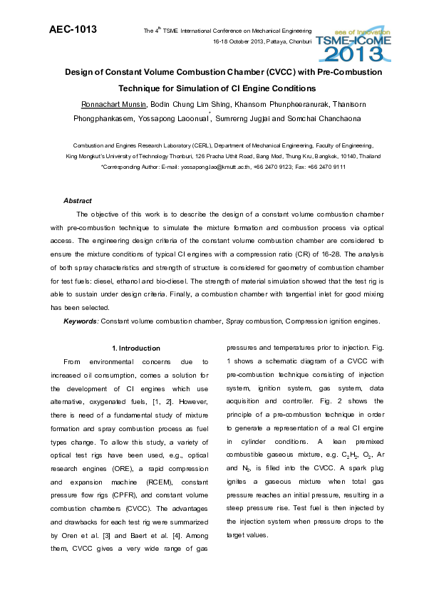 (PDF) Design of Constant Volume Combustion Chamber (CVCC) with Pre ...