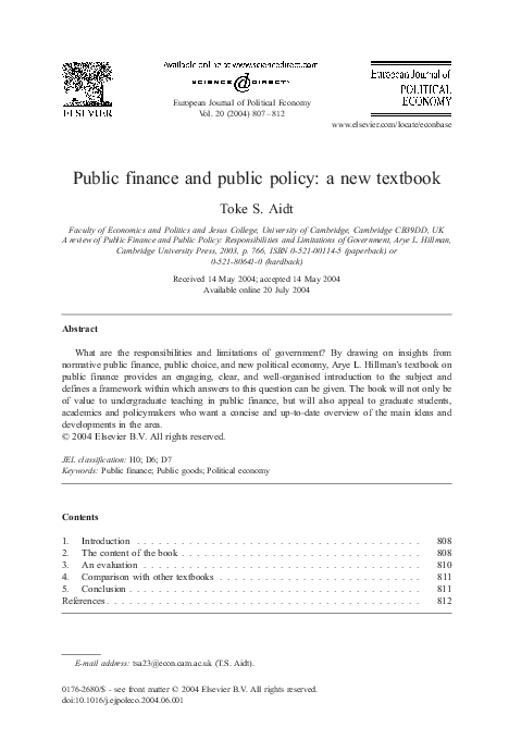 (PDF) Public finance and public policy: a new textbook