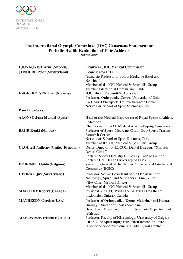 (PDF) The International Olympic Committee (IOC) Consensus Statement on ...