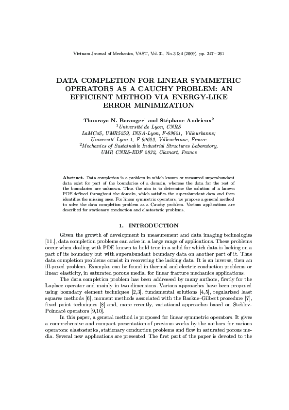 Pdf Data Completion For Linear Symmetric Operator As A Cauchy Problem