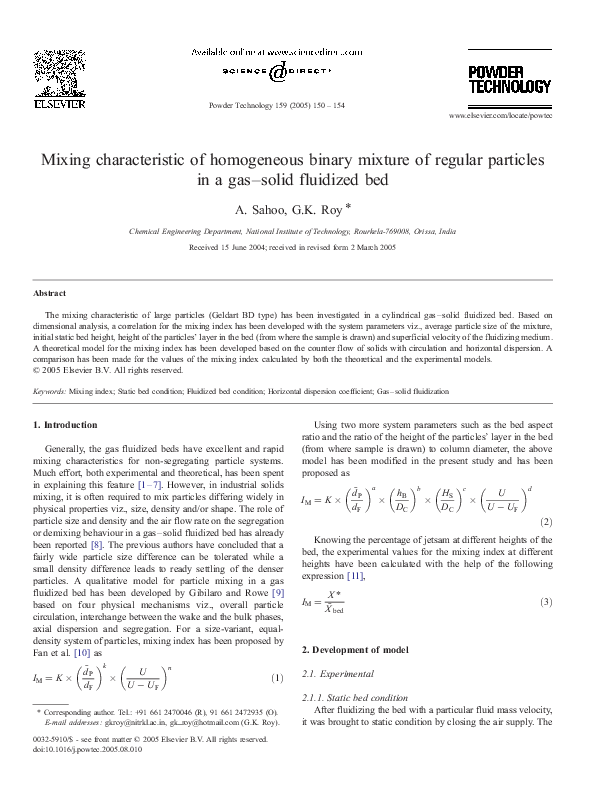 (PDF) Mixing characteristic of homogeneous binary mixture of regular particles in a gas–solid ...