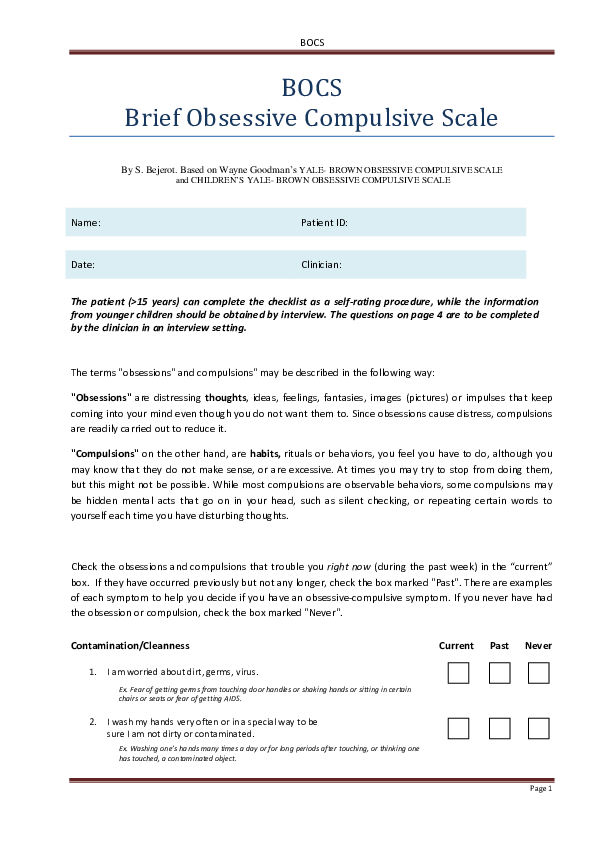 (PDF) Brief Obsessive-Compulsive Scale (BOCS): Rating form, English