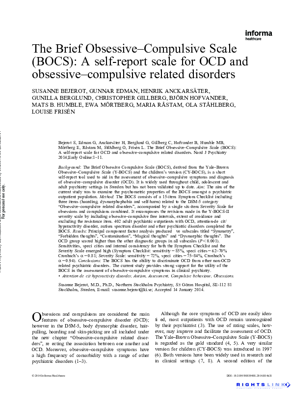 (PDF) The Brief Obsessive–Compulsive Scale (BOCS): A self-report scale ...