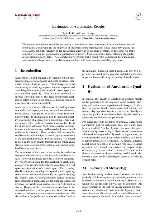 (PDF) Evaluation of auralization results