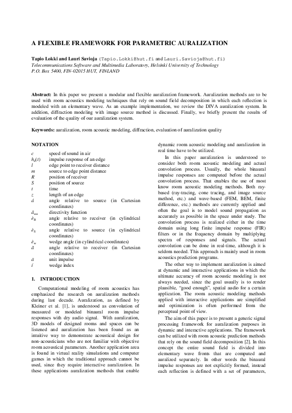 (PDF) A Flexible Framework for Parametric Auralization