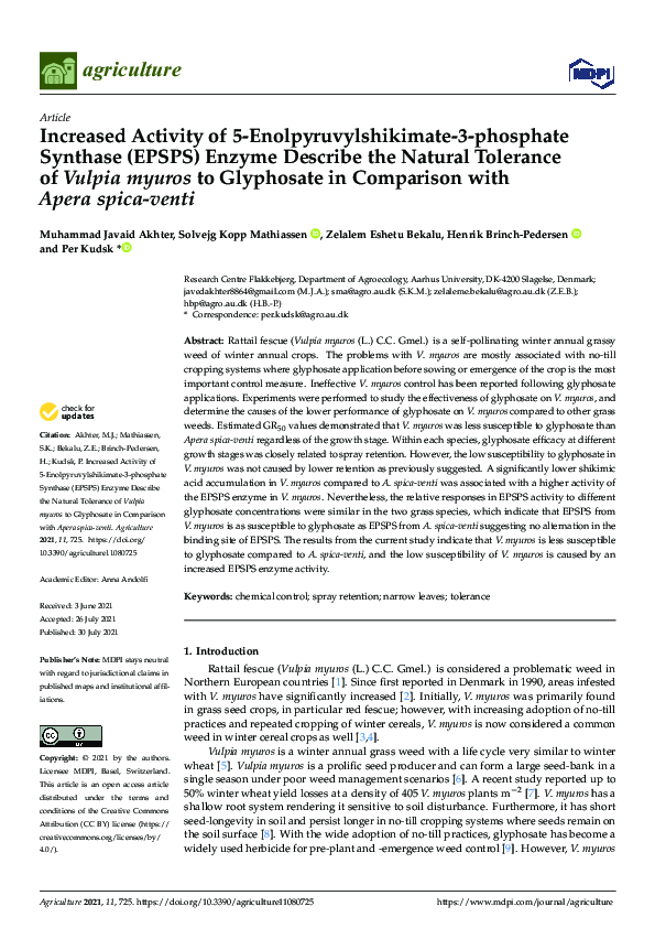 (PDF) Increased Activity of 5-Enolpyruvylshikimate-3-phosphate Synthase ...