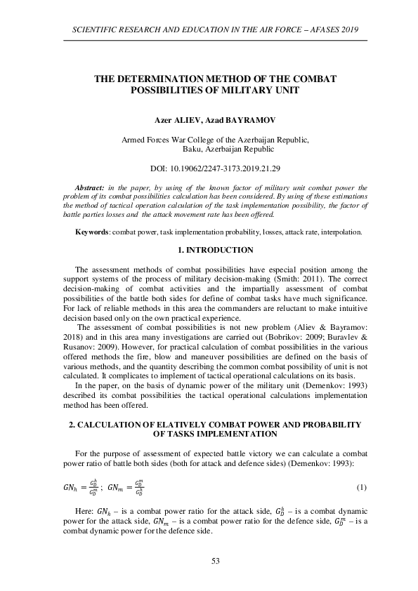 (PDF) The Determination Method of the Combat Possibilities of Military Unit