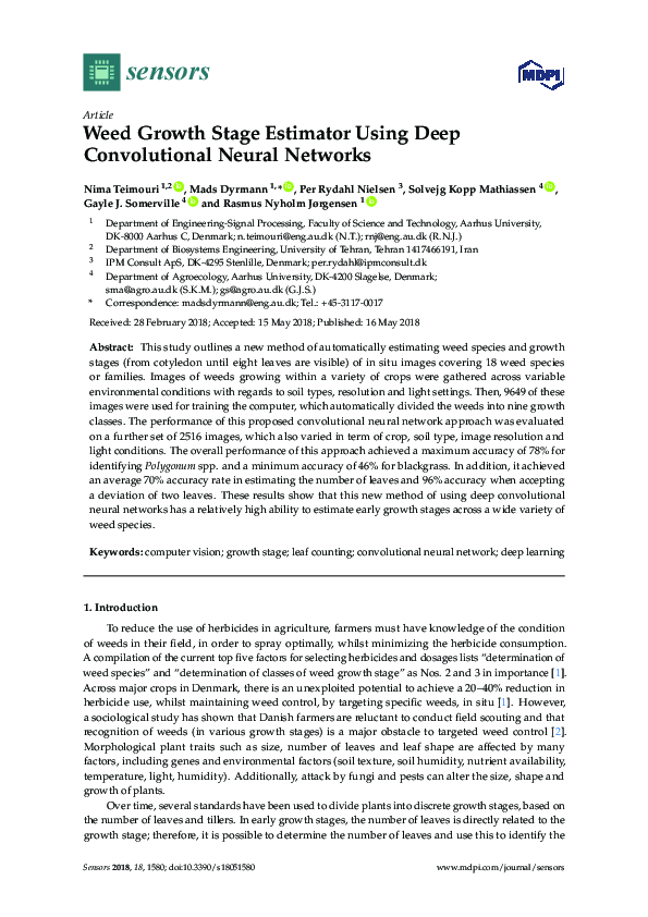 (PDF) Weed Growth Stage Estimator Using Deep Convolutional Neural Networks