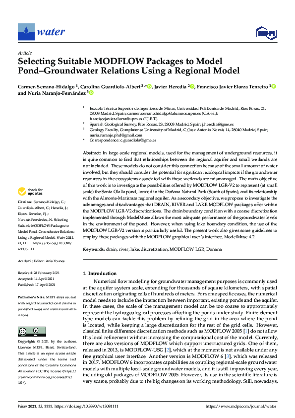 (PDF) Selecting Suitable MODFLOW Packages to Model Pond–Groundwater ...