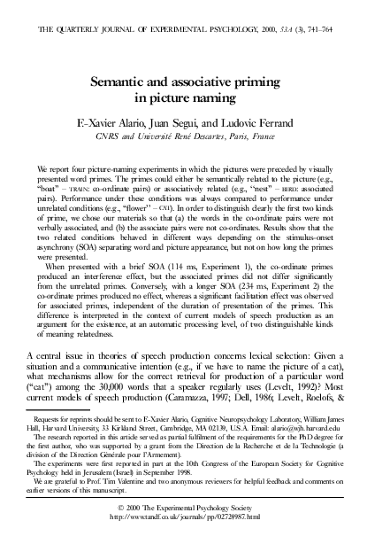 (PDF) Semantic and associative priming in picture naming