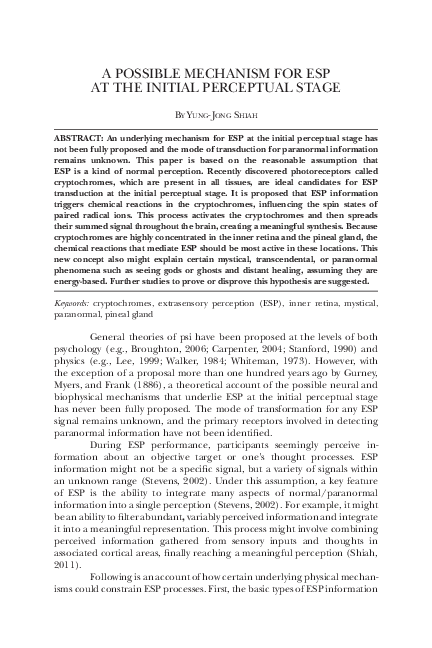 (PDF) A possible mechanism for ESP perception at the initial perceptual ...