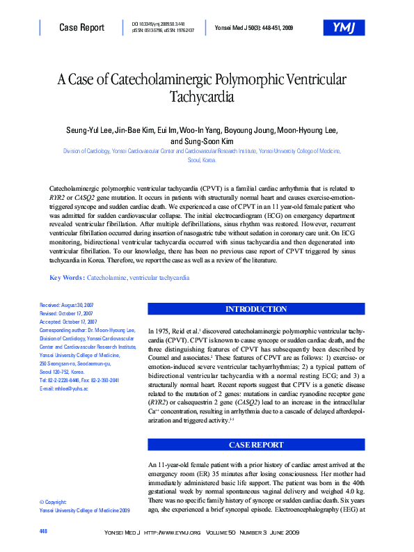 (PDF) A Case of Catecholaminergic Polymorphic Ventricular Tachycardia