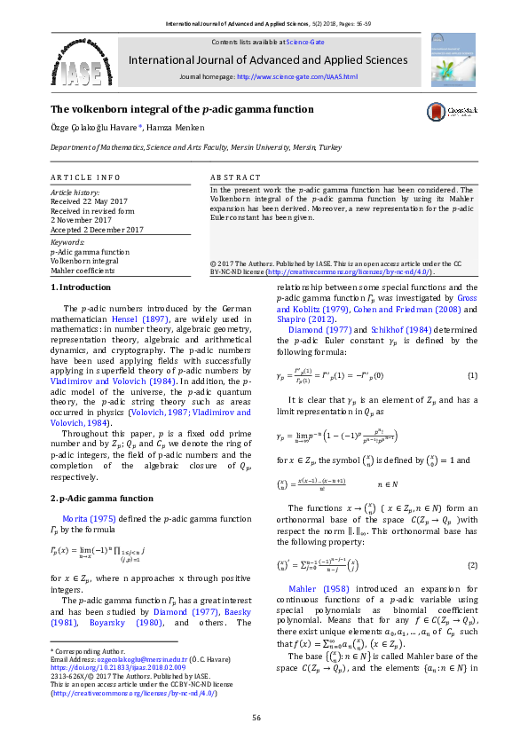 (PDF) The volkenborn integral of the 𝒑-adic gamma function