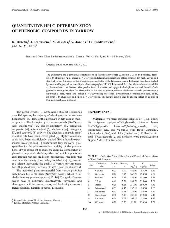 (PDF) Quantitative HPLC determination of phenolic compounds in yarrow