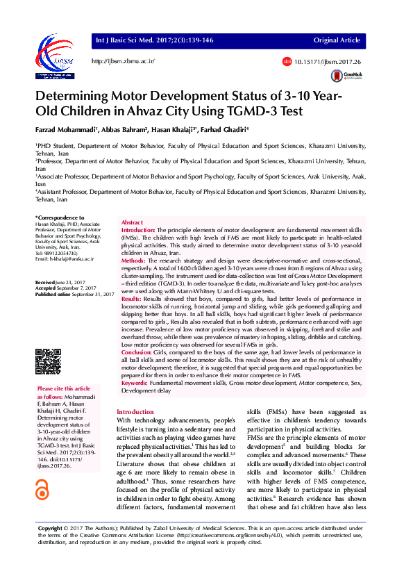 (PDF) Determining Motor Development Status of 3-10 years old Children ...