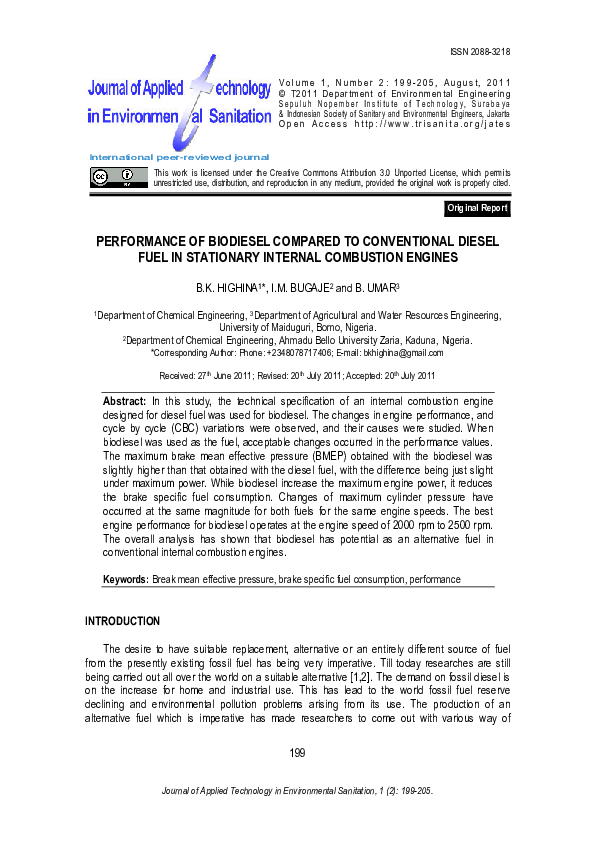 (PDF) Performance of biodiesel compared to conventional diesel fuel in ...