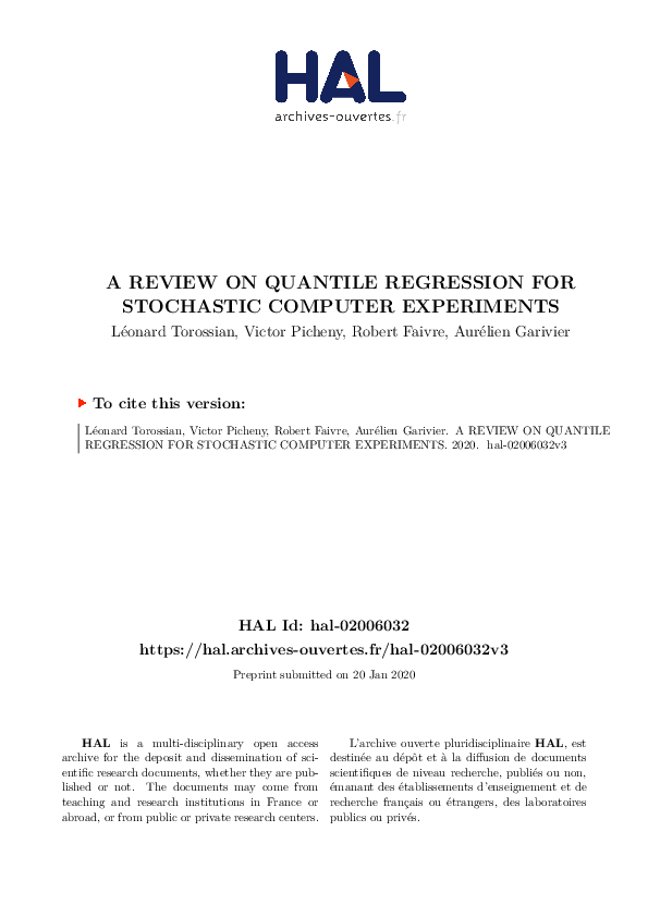 Pdf A Review On Quantile Regression For Stochastic Computer Experiments