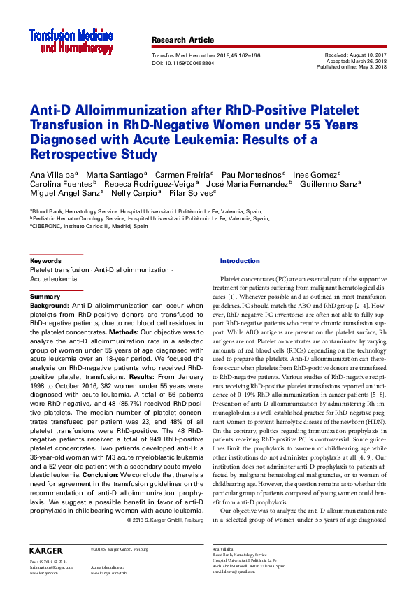(PDF) Anti-D Alloimmunization after RhD-Positive Platelet Transfusion ...