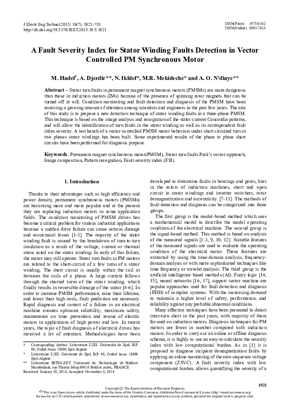(PDF) A Fault Severity Index for Stator Winding Faults Detection in Vector Controlled PM ...