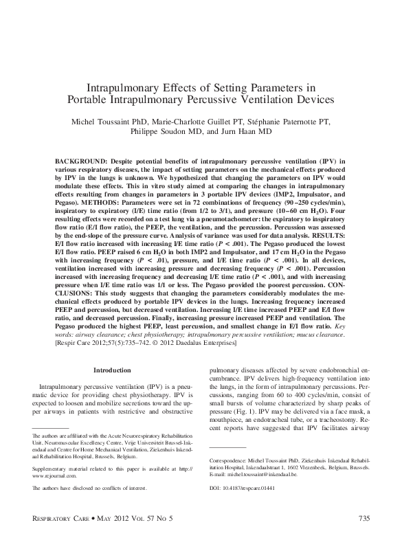 (PDF) Intrapulmonary Effects of Setting Parameters in Portable ...