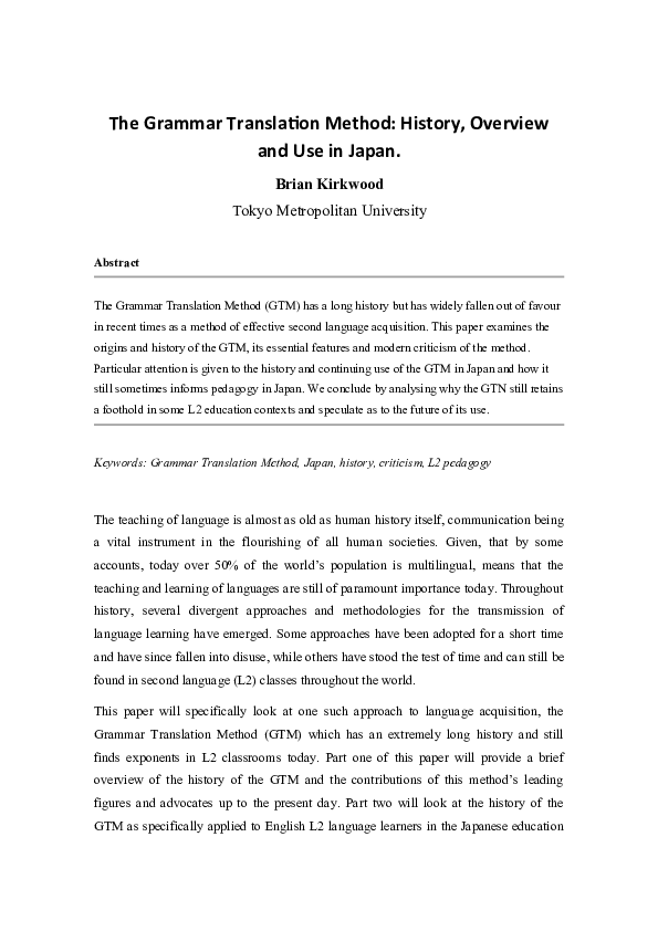 (DOC) The Grammar Translation Method: History, Overview and Use in