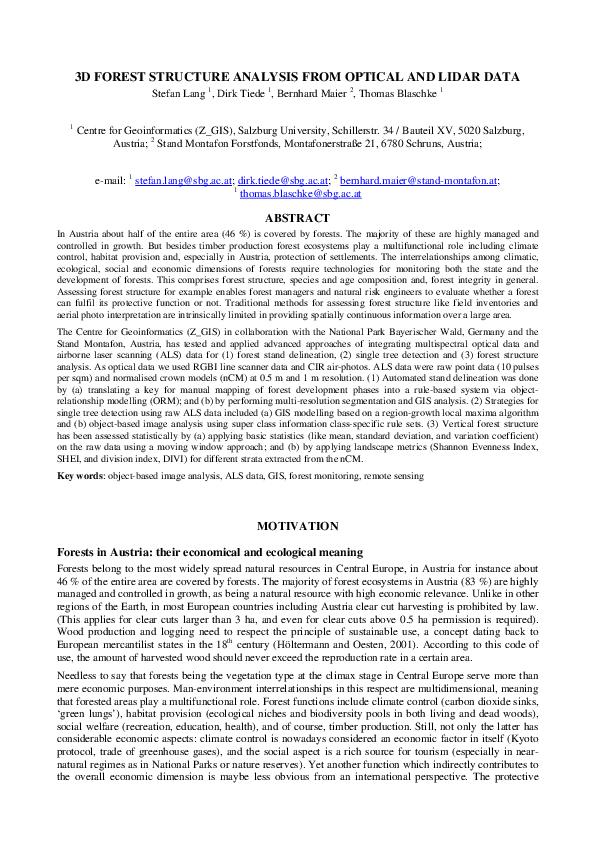 (PDF) 3D Forest structure analysis from optical and LIDAR data