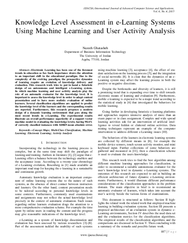 Pdf Knowledge Level Assessment In E Learning Systems Using Machine