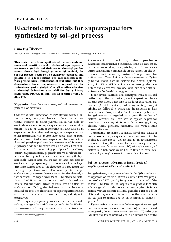 (PDF) Electrode Materials for Supercapacitors Synthesized By Sol–Gel Process