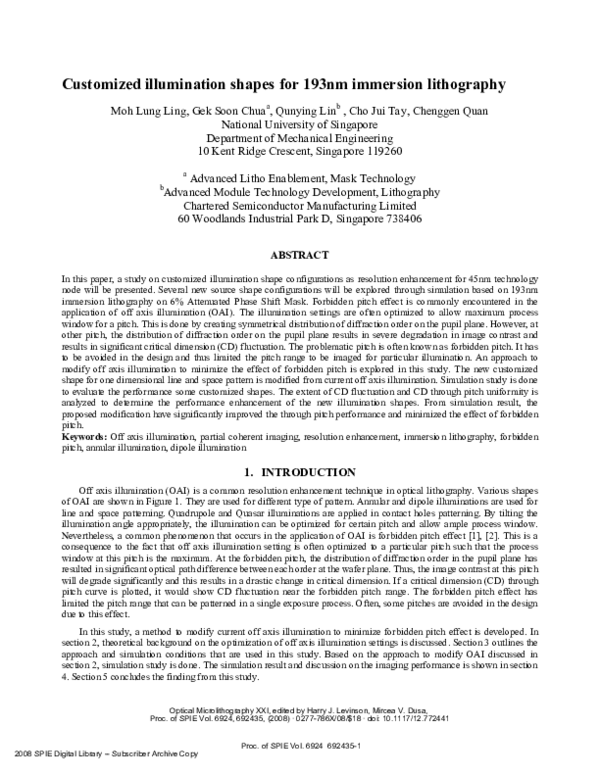 (PDF) Customized illumination shapes for 193nm immersion lithography