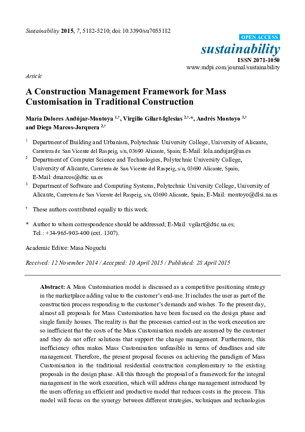 (PDF) Framework for Mass Customization in Construction