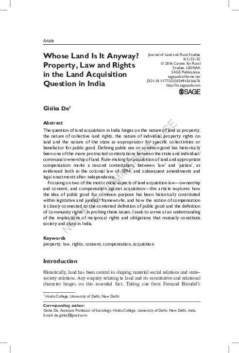(PDF) Whose Land Is It Anyway? Property, Law and Rights in the Land ...