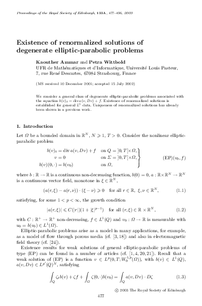 (PDF) Existence of renormalized solutions of degenerate elliptic-parabolic problems