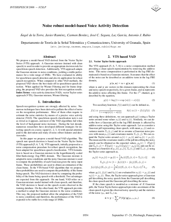 Pdf Noise Robust Model Based Voice Activity Detection José C