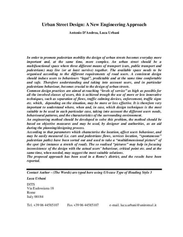(PDF) Urban Street Design: A New Engineering Approach