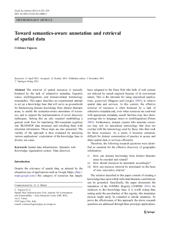 (PDF) Toward semantics-aware annotation and retrieval of spatial data