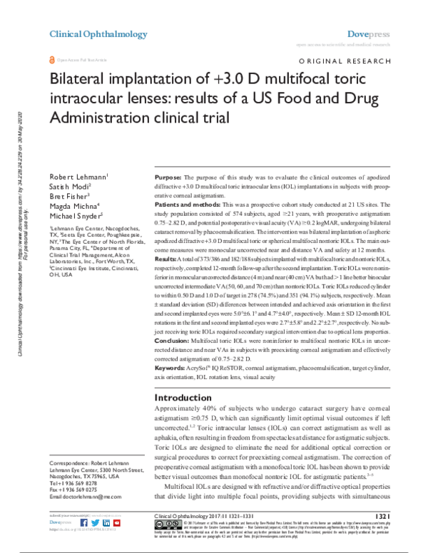 (PDF) Bilateral implantation of +3.0 D multifocal toric intraocular ...