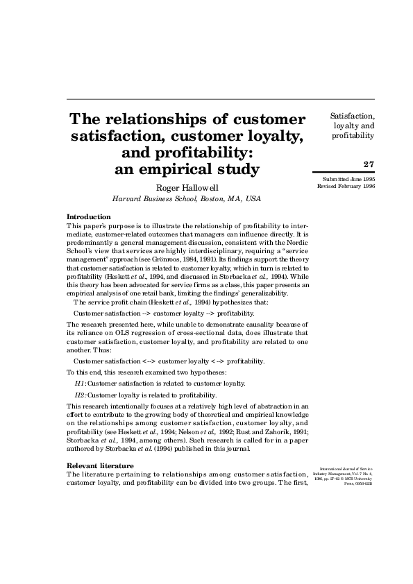 (PDF) The relationships of customer satisfaction, customer loyalty, and ...