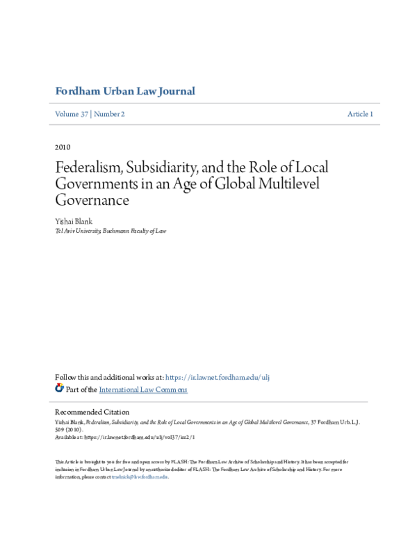 (PDF) Federalism, Subsidiarity, and the Role of Local Governments in an ...