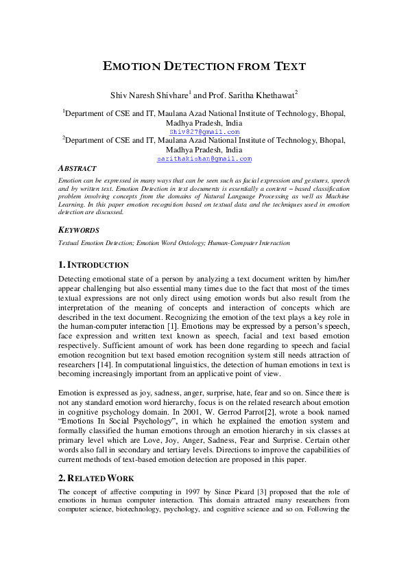 (PDF) Emotion Detection from Text