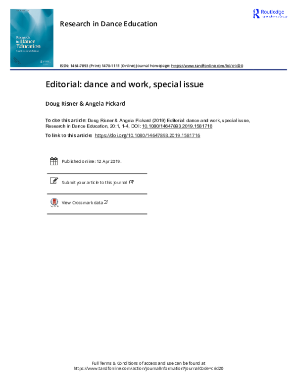 (PDF) Editorial: dance and work, special issue
