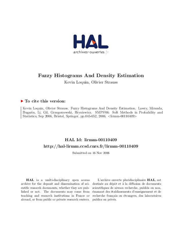 (PDF) Fuzzy Histograms and Density Estimation