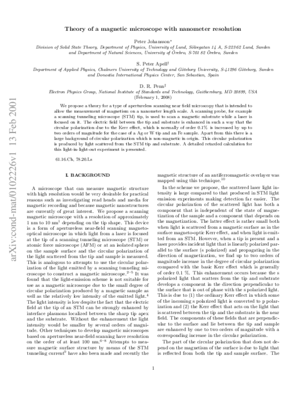 (PDF) Theory of a magnetic microscope with nanometer resolution