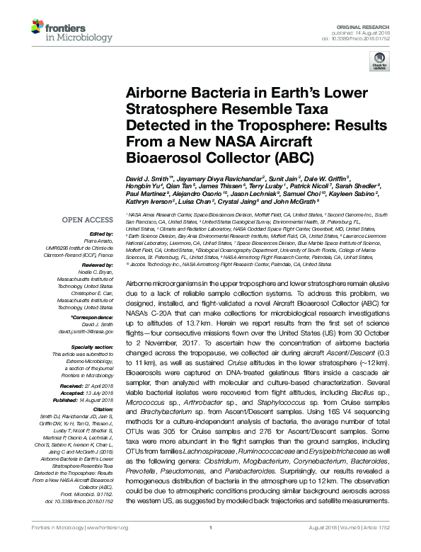 (PDF) Airborne Bacteria in Earth's Lower Stratosphere Resemble Taxa ...