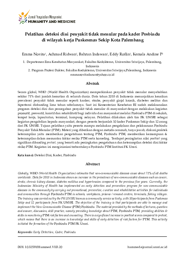 (PDF) Pelatihan deteksi dini penyakit tidak menular pada kader Posbindu di wilayah kerja ...