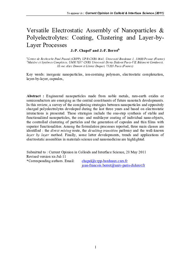 (PDF) Versatile electrostatic assembly of nanoparticles and ...