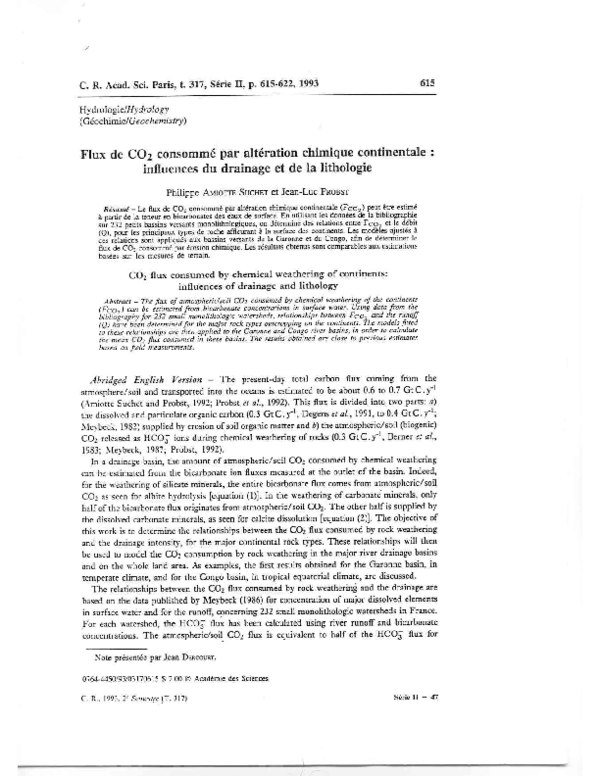 (PDF) Flux de CO2 consommé par altération chimique continentale ...